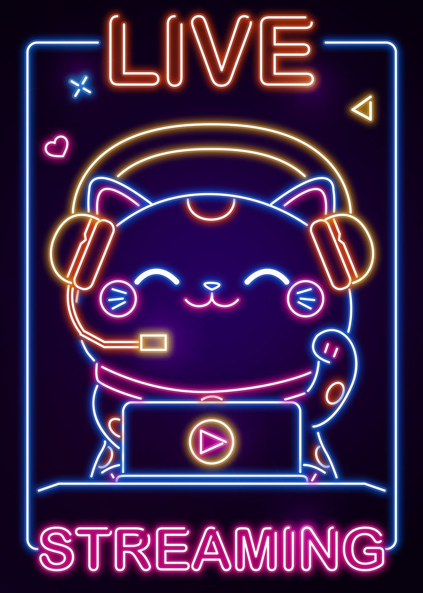 'Neon Neko Streaming Live' Poster, picture, metal print, paint by ...