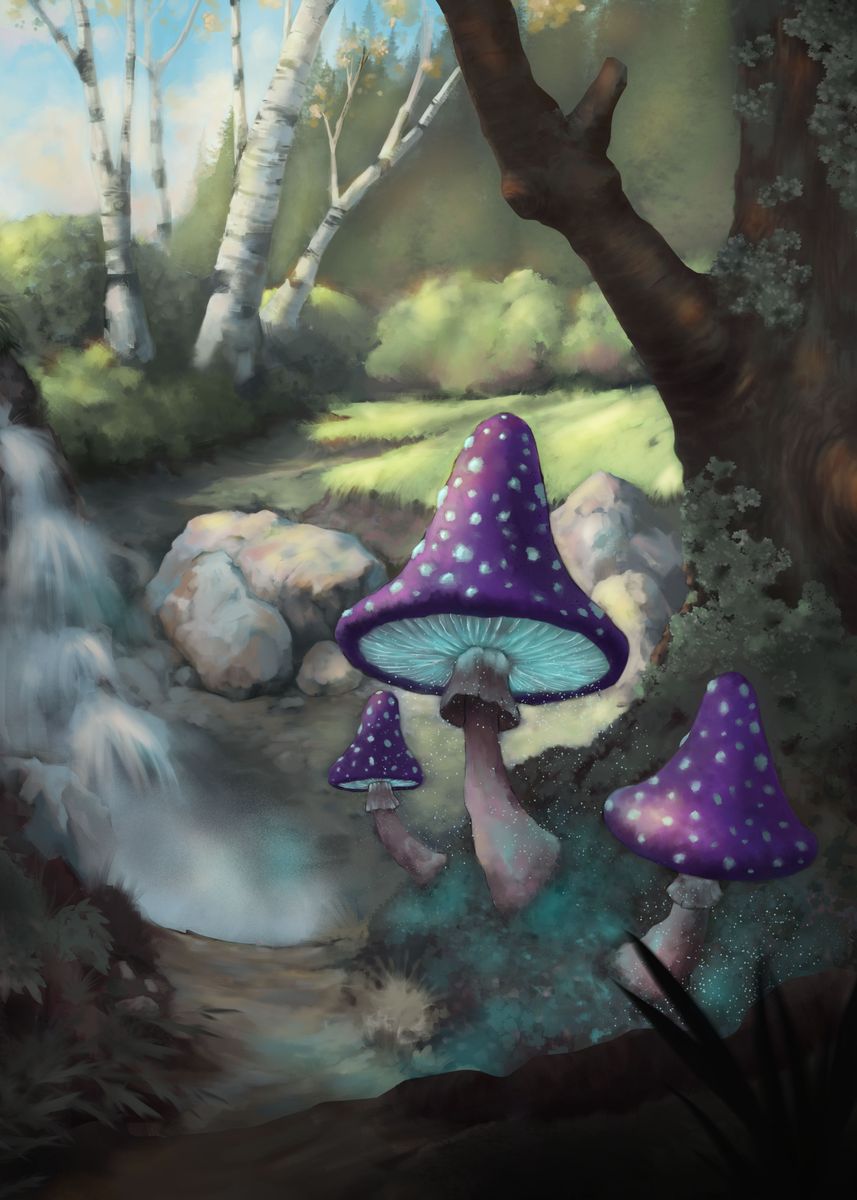 'Fantasy Forest Mushrooms ' Poster, picture, metal print, paint by ...