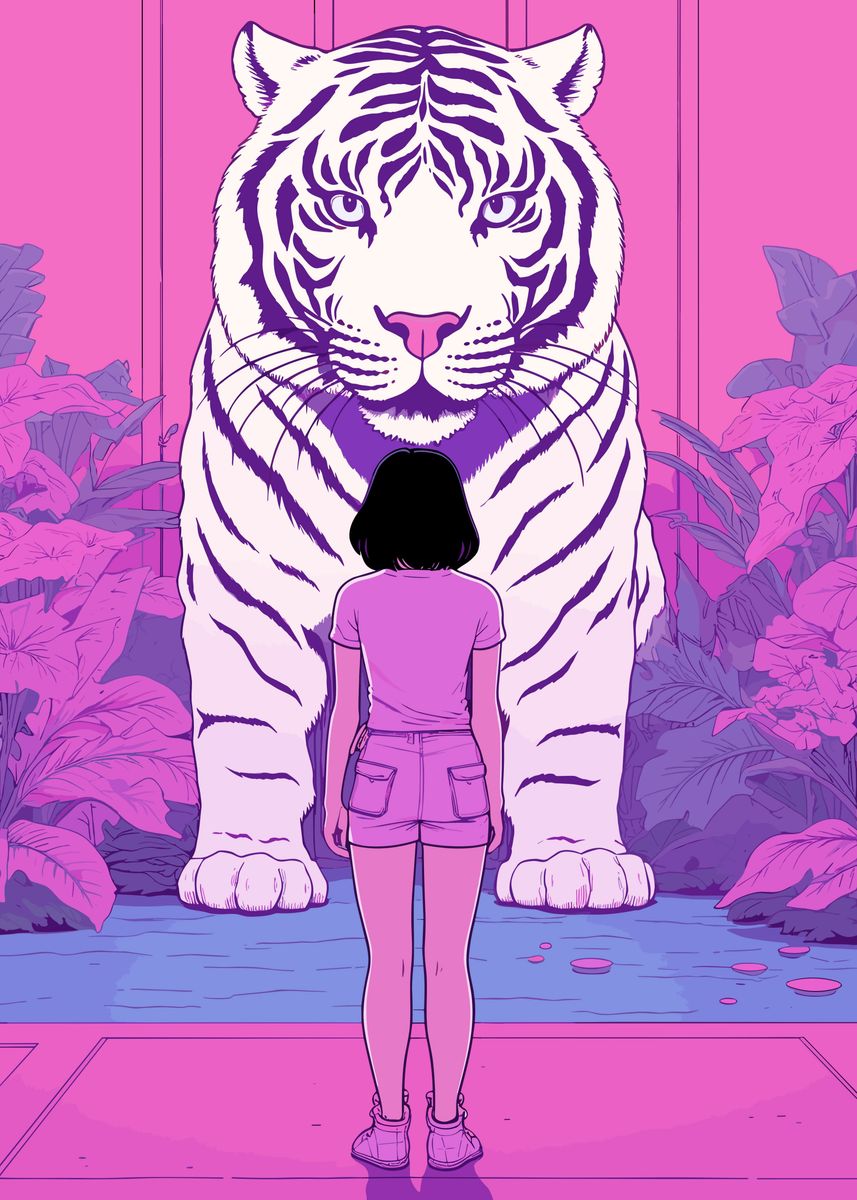 'Pink Retro Tiger Girl' Poster, picture, metal print, paint by Ray ...