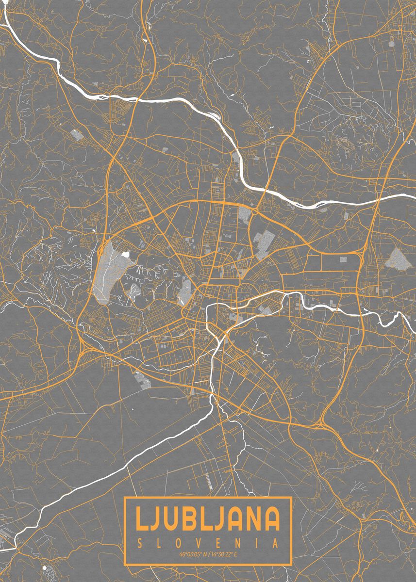 'Ljubljana City Map Bauhaus' Poster, picture, metal print, paint by ...