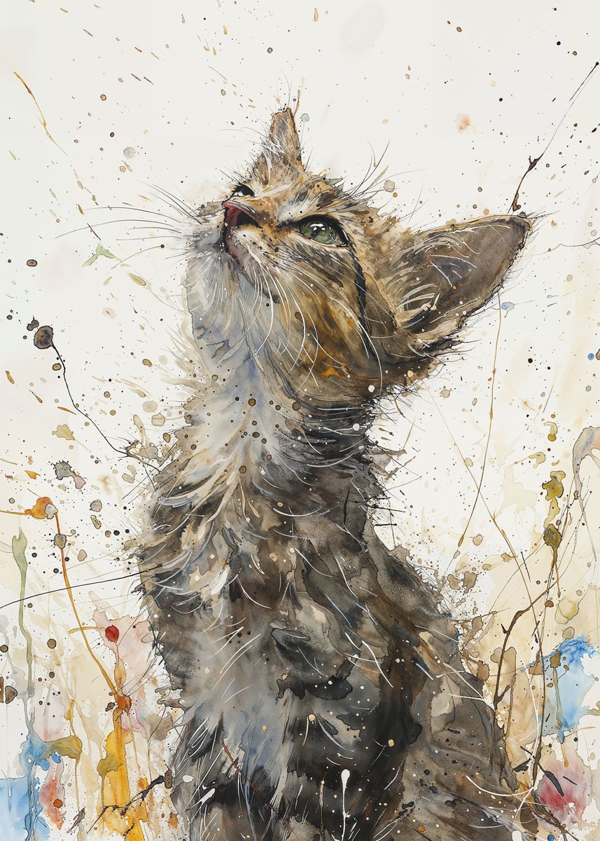 'Upward Kitten Gaze' Poster, picture, metal print, paint by Katsu Art ...