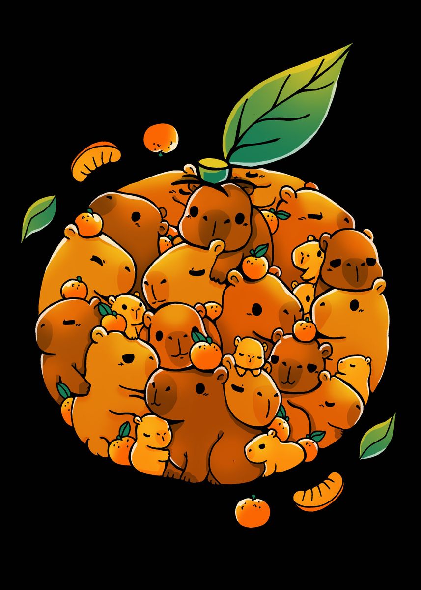 'Capybara Mandarin' Poster, picture, metal print, paint by Valentina ...