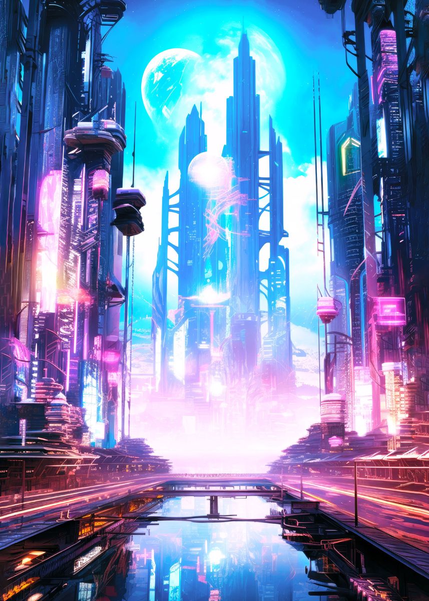 'Neon City Synthwave' Poster, picture, metal print, paint by Misbahul ...