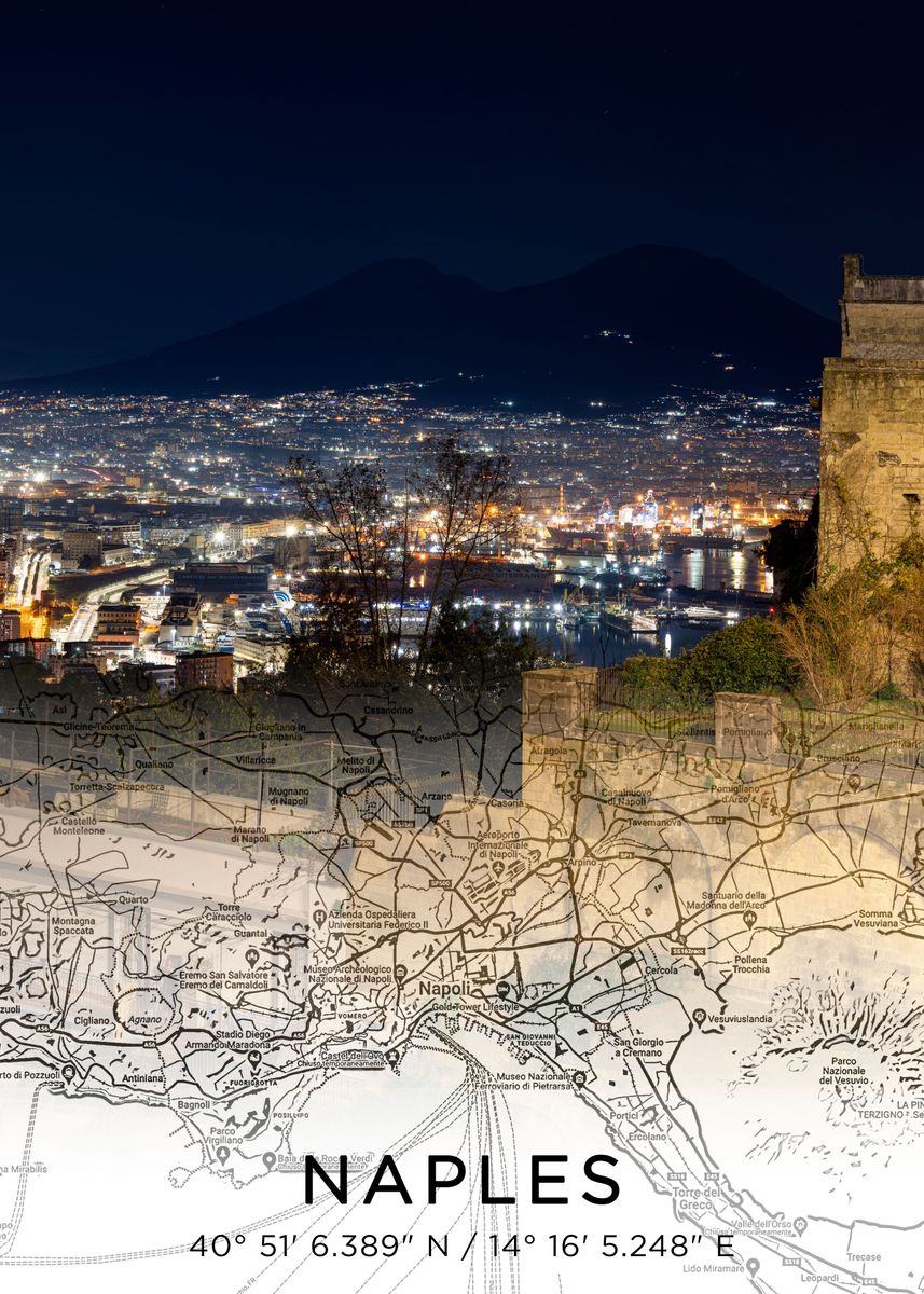 'Naples City Map White' Poster, picture, metal print, paint by Gianluca ...