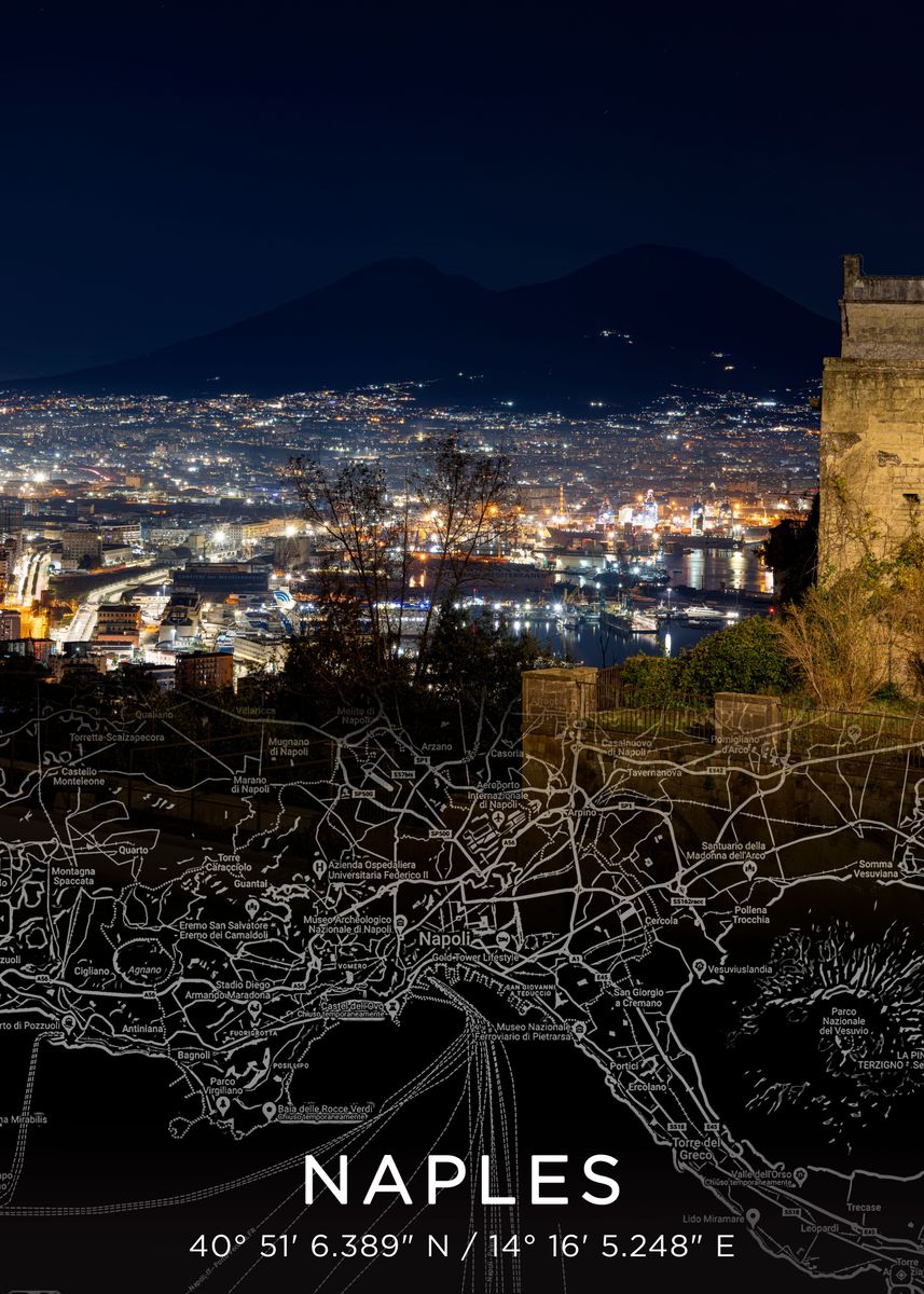 'Naples City Map Dark' Poster, picture, metal print, paint by Gianluca ...