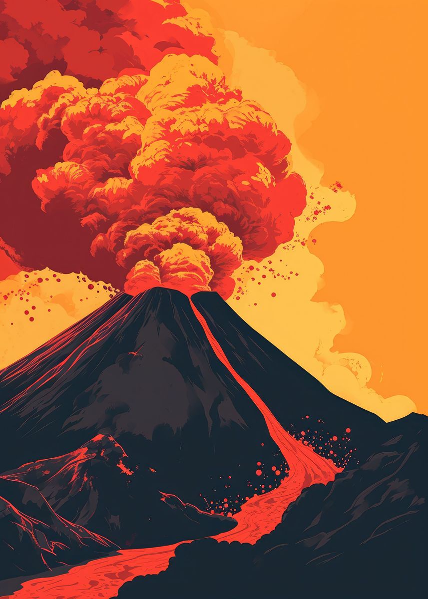'Erupting Volcano' Poster, picture, metal print, paint by Jan | Displate
