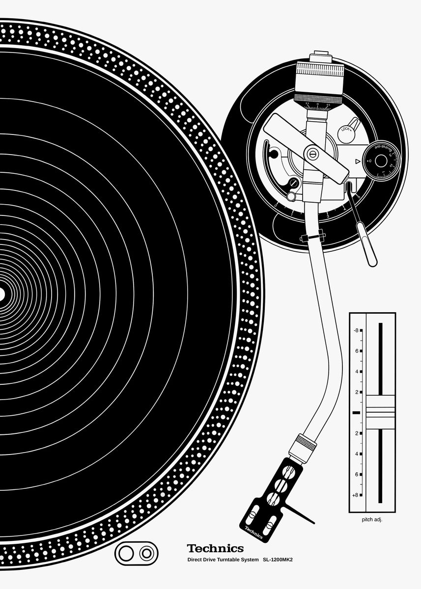 'Technics 1200 MK2 DJ' Poster, picture, metal print, paint by Uber Colektiv | Displate