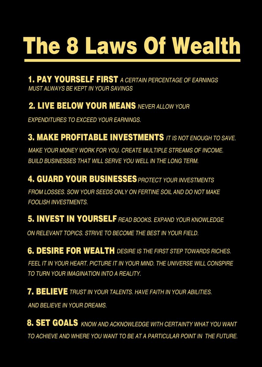 'The 8 Laws Of Wealth' Poster, picture, metal print, paint by QTK ...