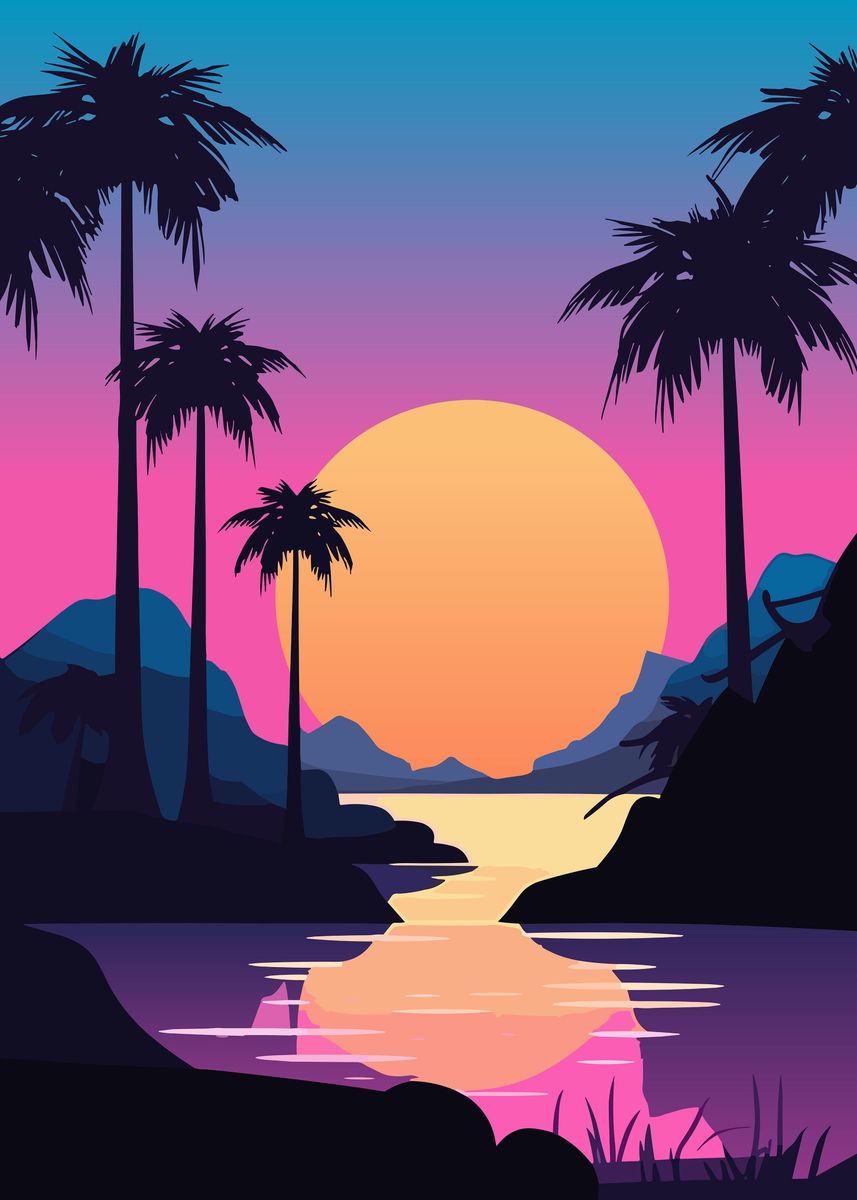 'Sunset bay landscape' Poster, picture, metal print, paint by Giordano ...