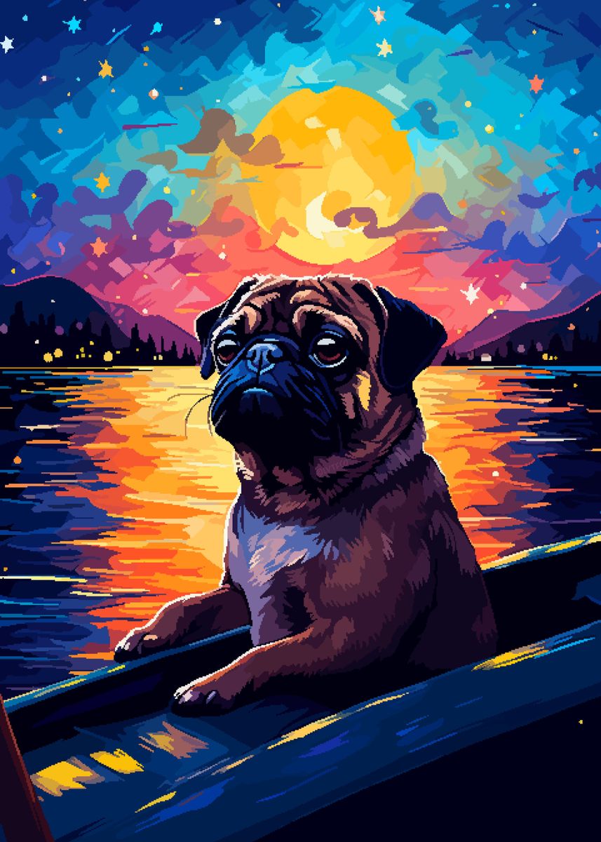 'Pug Boat Synth Pixel Art' Poster, picture, metal print, paint by ...