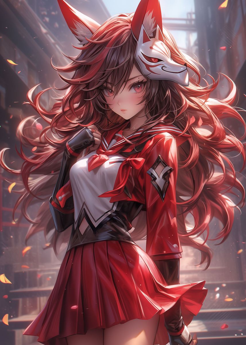 'Anime Fox Mask Girl' Poster, picture, metal print, paint by Fleur de ...