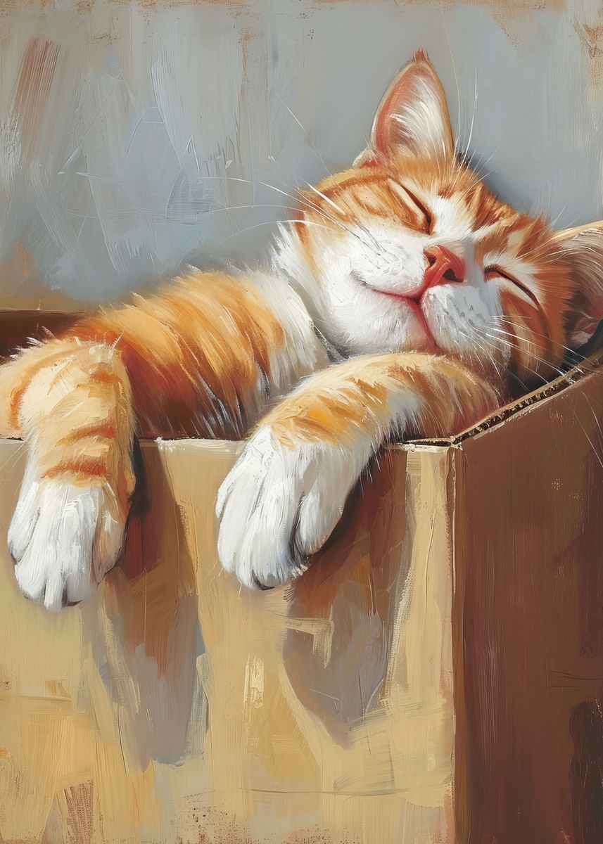 'Cozy Cat Nap Box' Poster, picture, metal print, paint by Tollaru ...