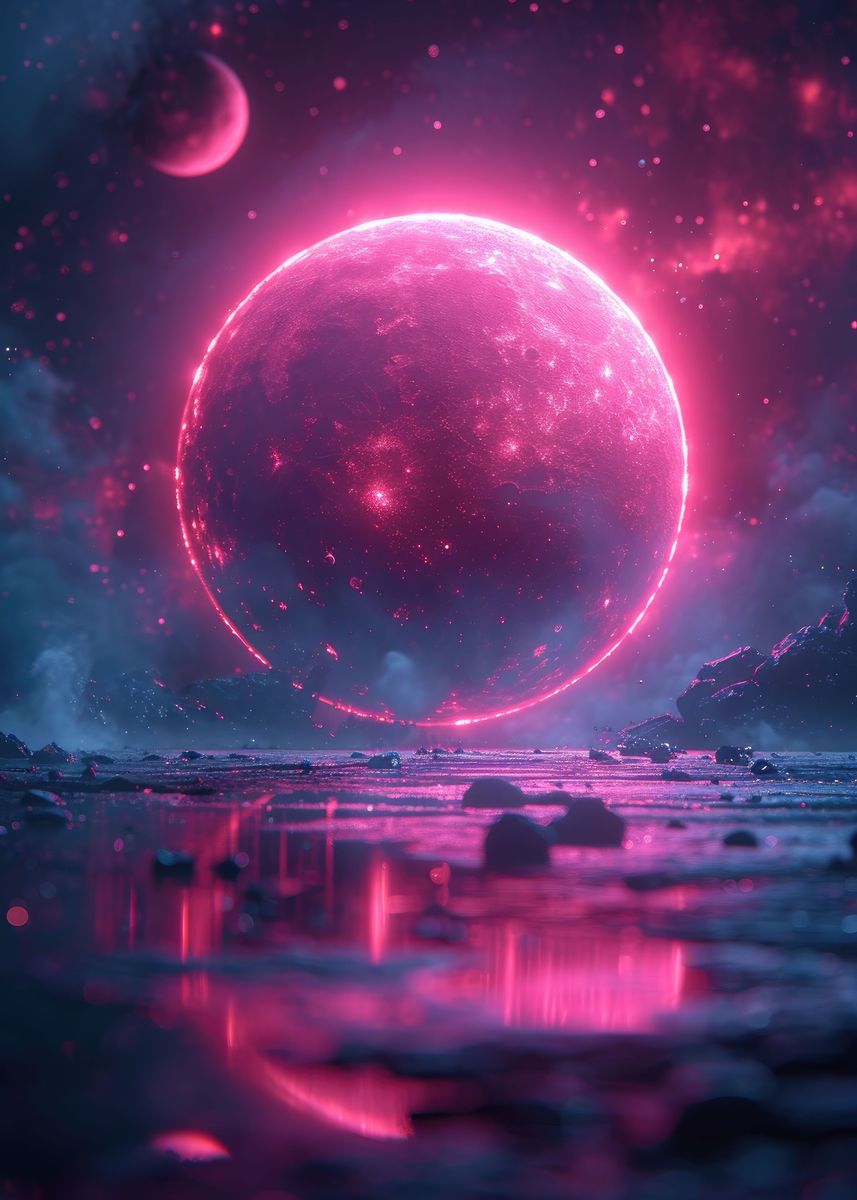 'Pink Cosmos' Poster, picture, metal print, paint by Jan | Displate