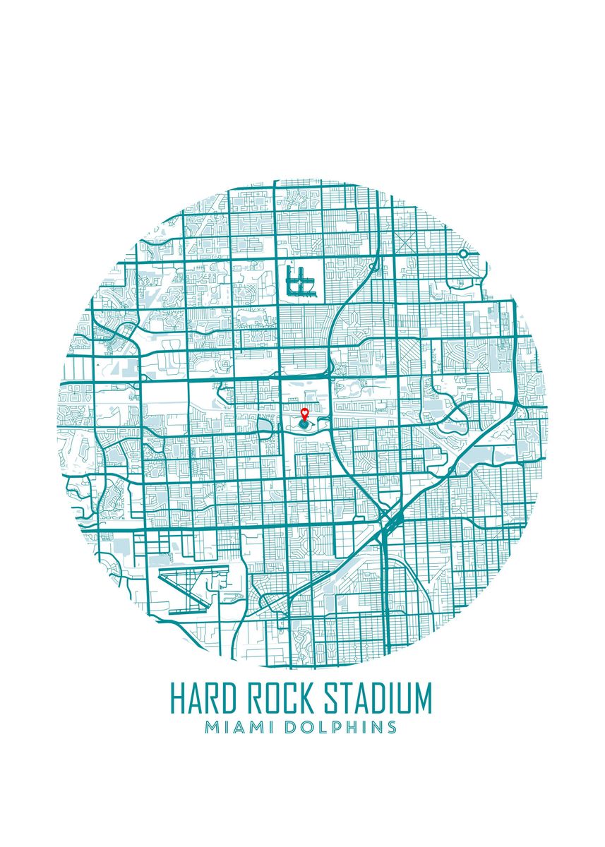 'Hard Rock Stadium Map' Poster, picture, metal print, paint by KI RU ...