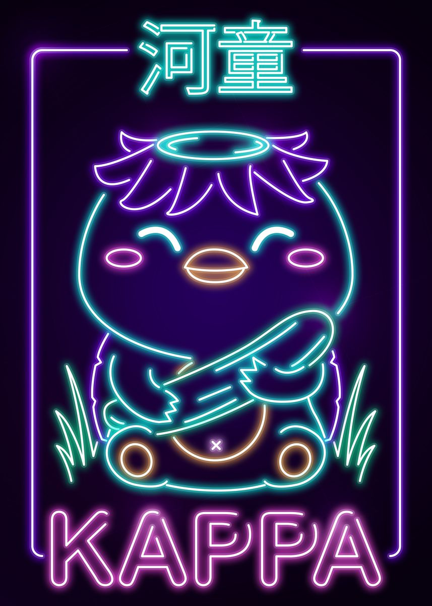'Neon Kappa Yokai' Poster, picture, metal print, paint by Donnie | Displate