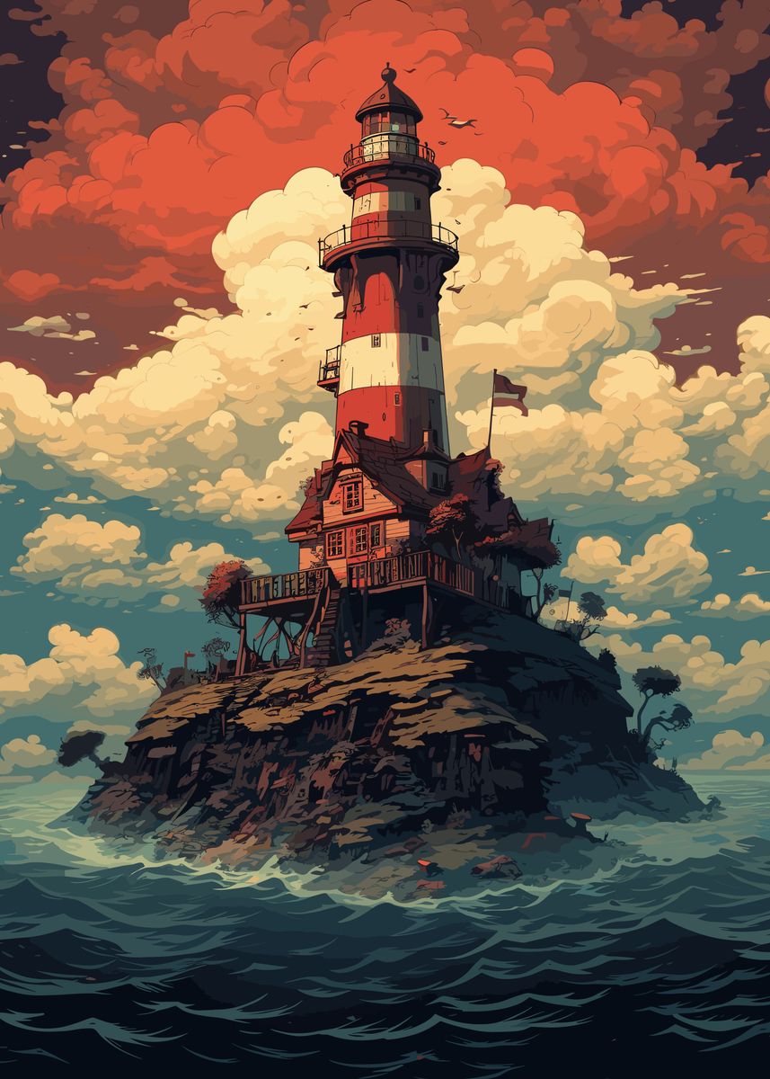 'Lighthouse In The Storm' Poster, picture, metal print, paint by Ander ...