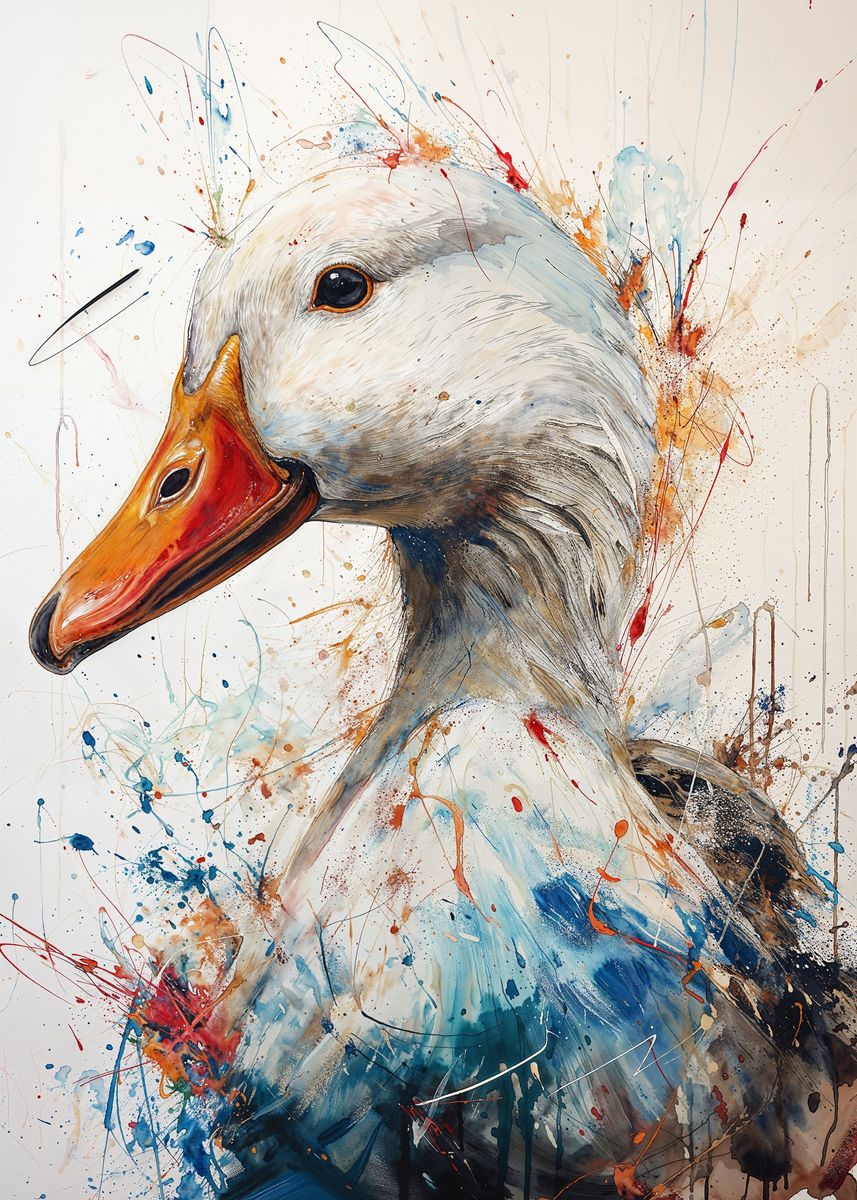 'Duck in Splatter Art' Poster, picture, metal print, paint by Katsu | Displate