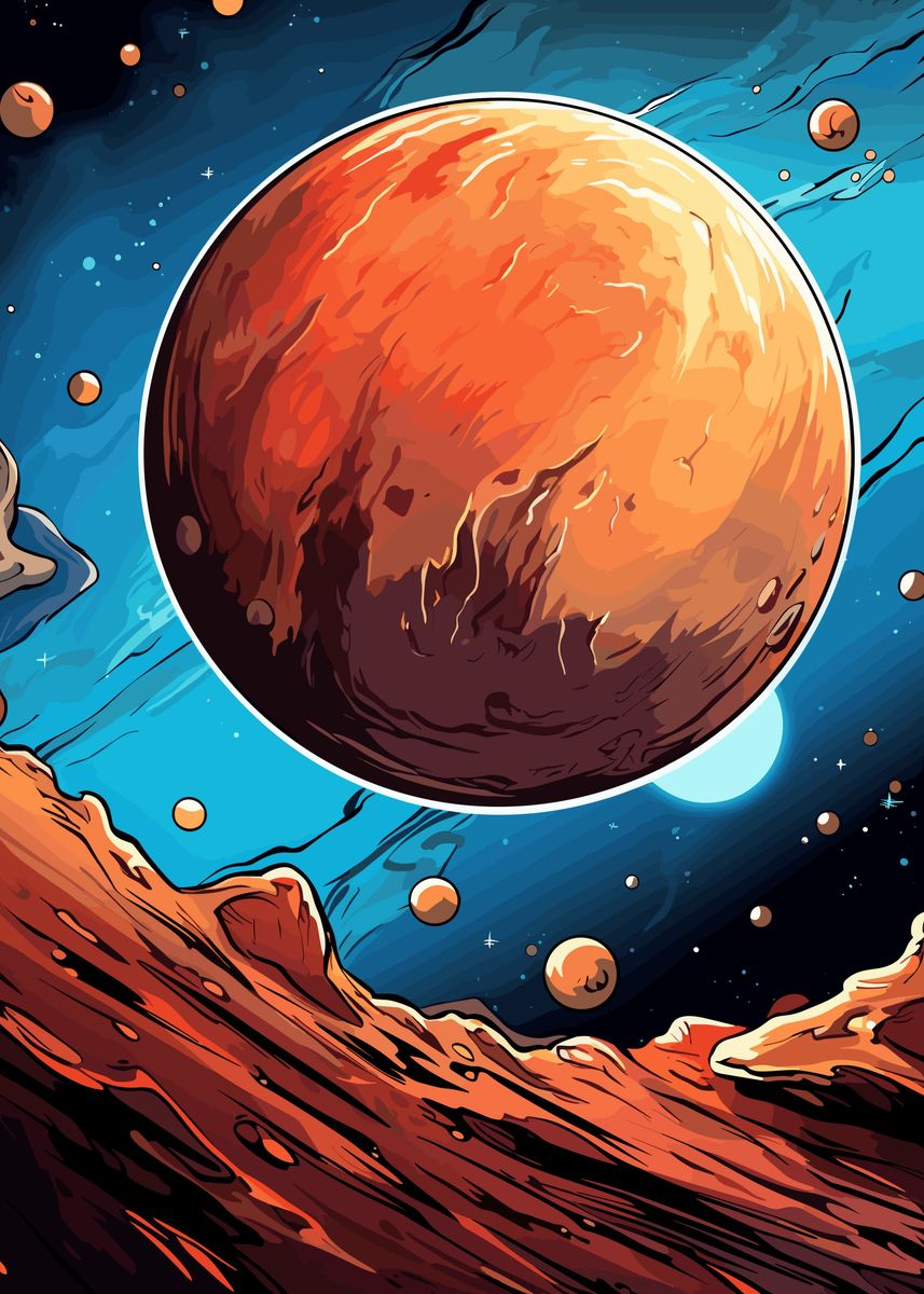 'Red Planet Cartoon' Poster, picture, metal print, paint by Qreative ...