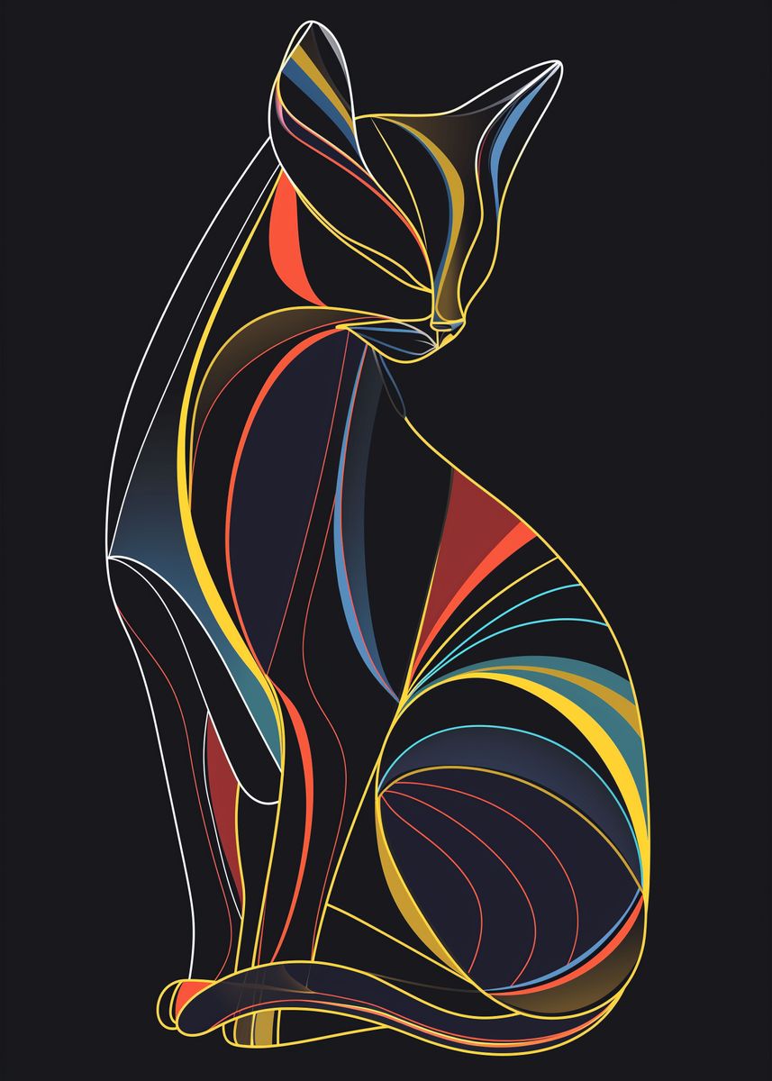 'Line Art Cat Poster' Poster, picture, metal print, paint by ...