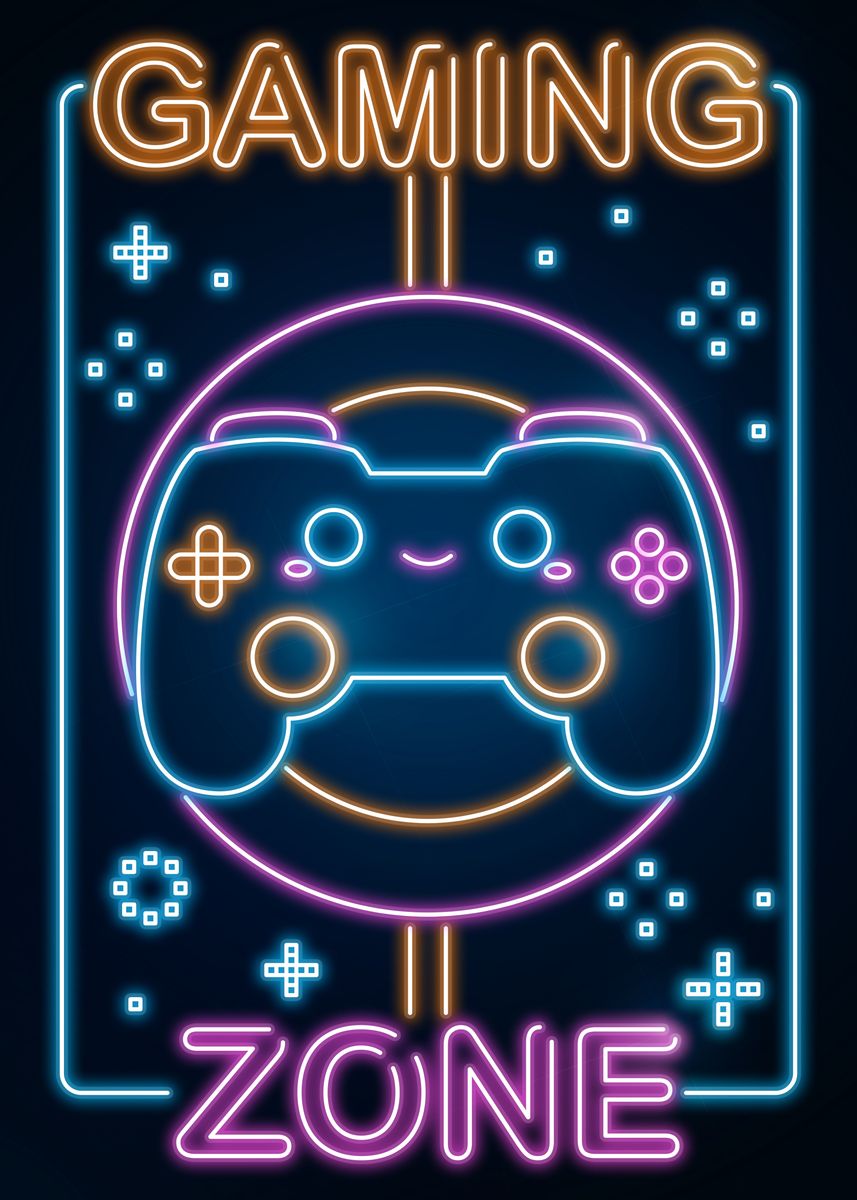 'Neon Retro Gaming Zone' Poster, picture, metal print, paint by Donnie ...