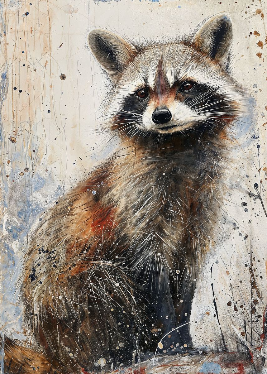 'Whimsical Raccoon' Poster, picture, metal print, paint by Katsu | Displate