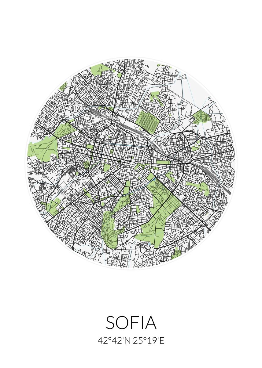 'Sofia Circle City Map' Poster, picture, metal print, paint by dkDesign | Displate