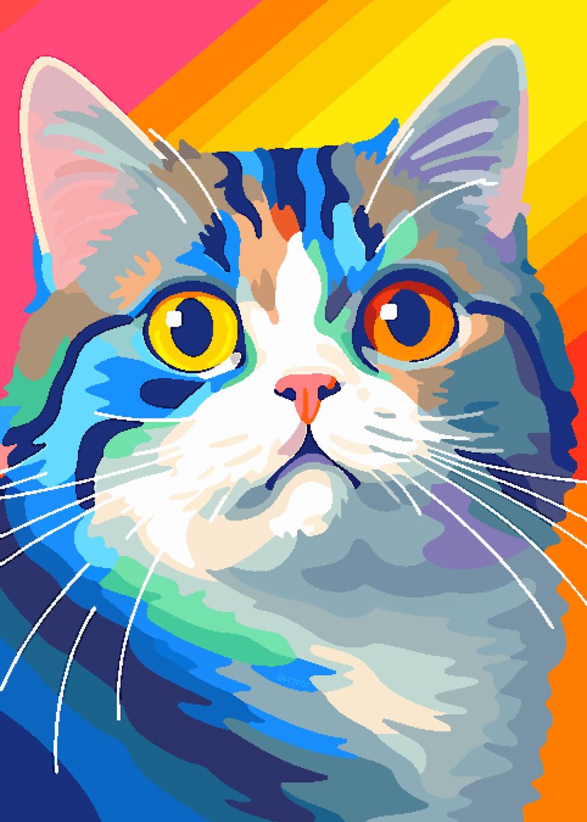 'Awkward Cat Cute Pixel Art' Poster, picture, metal print, paint by ...