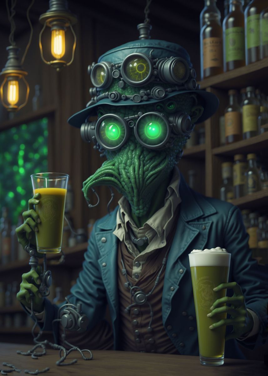 'Steampunk Beer Alien Pub' Poster, picture, metal print, paint by Mudge ...