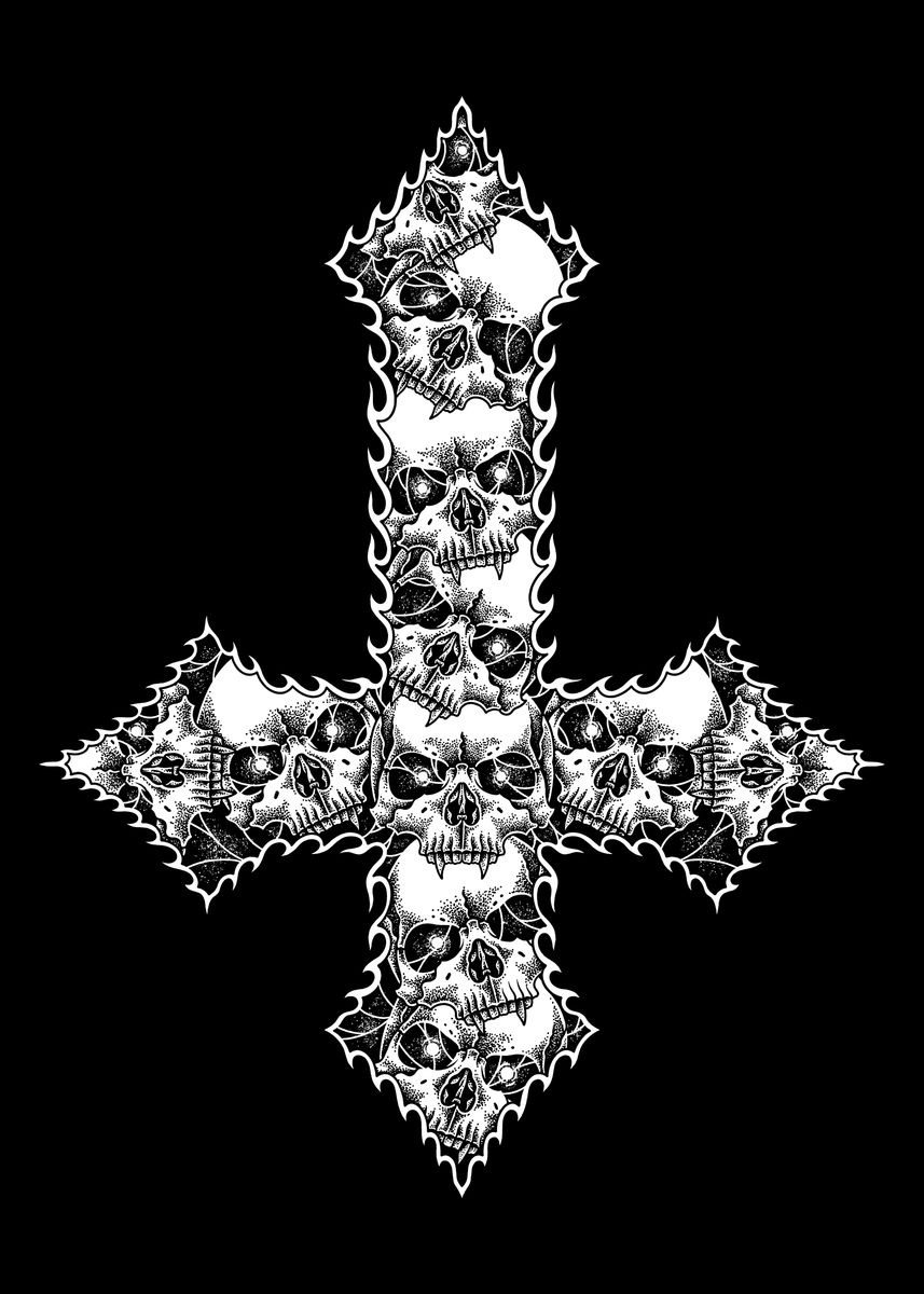 'Skulls Inverted Cross' Poster, picture, metal print, paint by ...