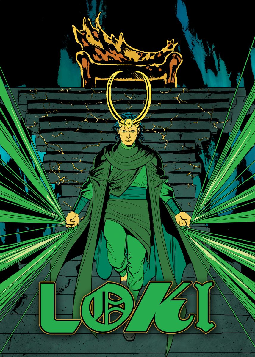 'Loki Comic Green' Poster, picture, metal print, paint by Marvel | Displate
