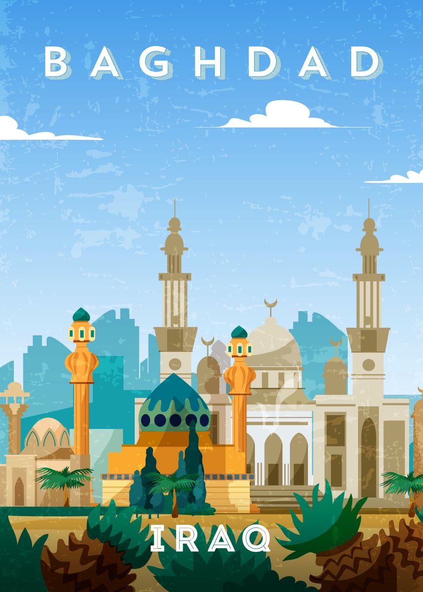 'Baghdad Iraq Retro travel' Poster, picture, metal print, paint by Moon ...