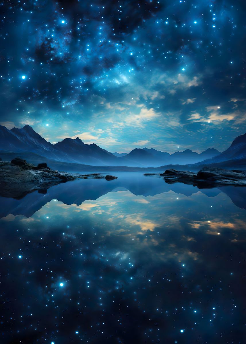 'Galaxies Reflection' Poster, picture, metal print, paint by EB Art ...