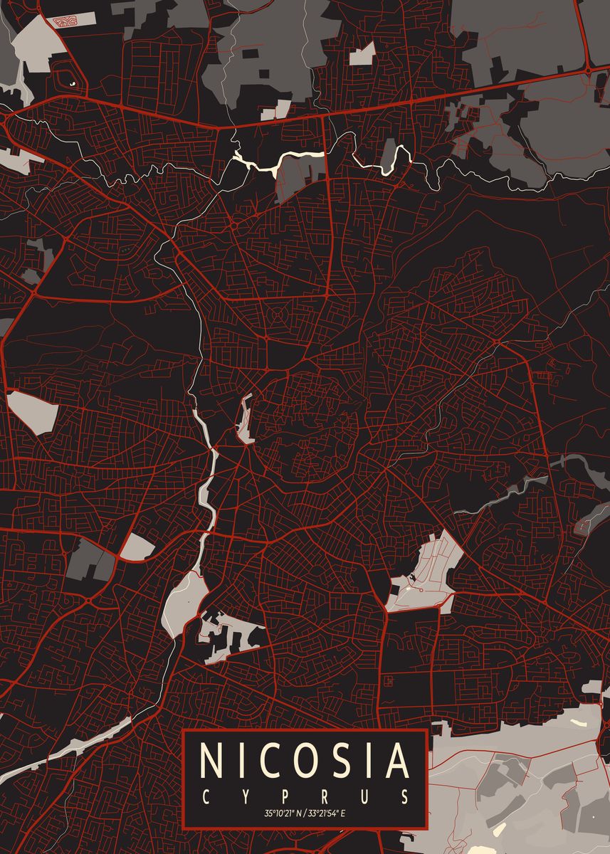 'Nicosia City Map Vector' Poster, picture, metal print, paint by deMAP ...