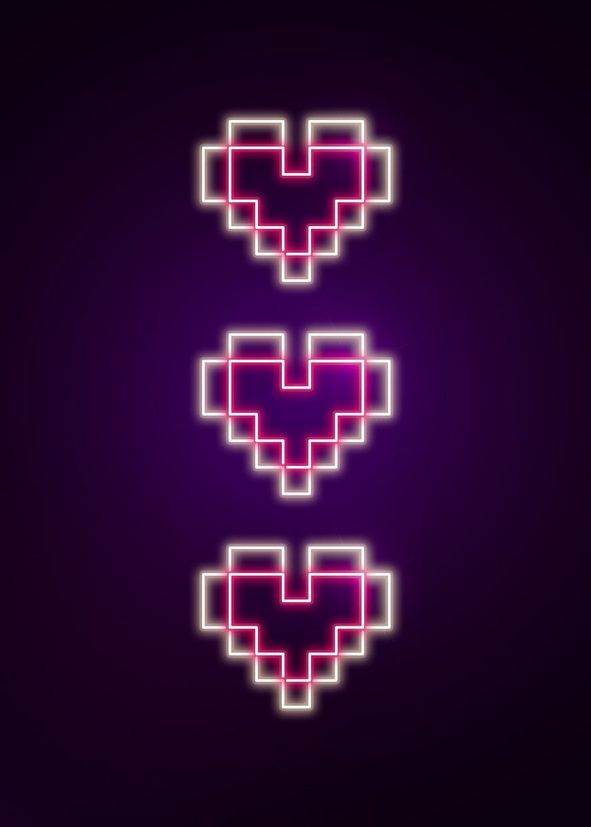 'Neon Pixel Heart' Poster, picture, metal print, paint by Donnie | Displate
