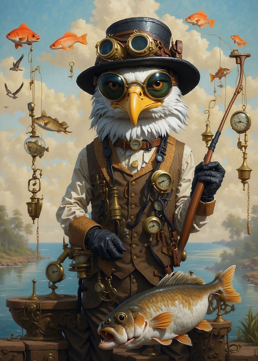 'Steampunk Bass Bald Eagle' Poster, picture, metal print, paint by Mudge Studios | Displate