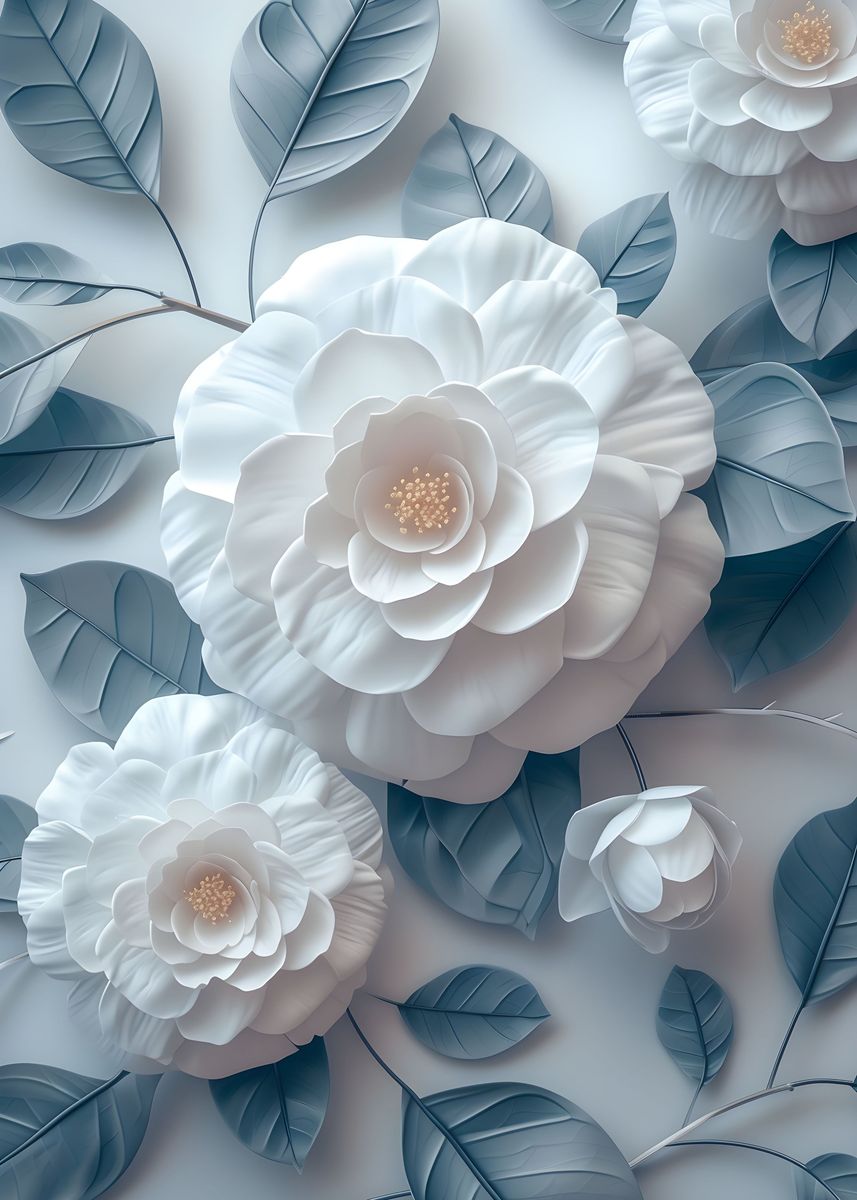 'White Flowers' Poster, picture, metal print, paint by MajopArt | Displate