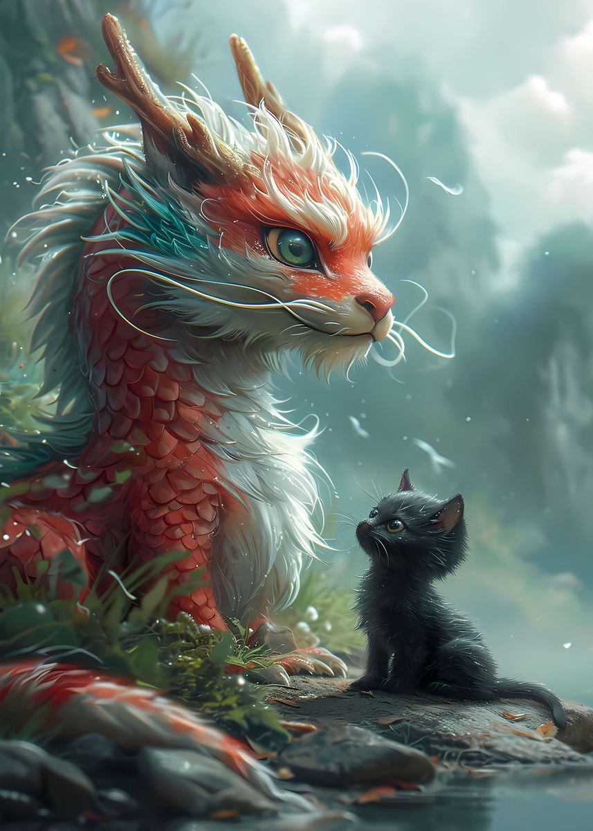 'Fantasy Kitten Dragon Cat' Poster, picture, metal print, paint by ...
