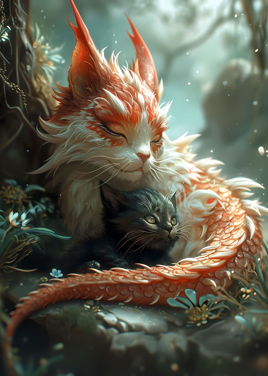 'Fantasy Kitten Dragon Cat' Poster, picture, metal print, paint by ...