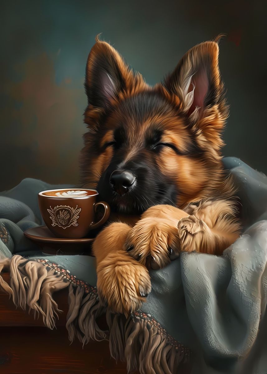 'German Shepherd Coffee' Poster, picture, metal print, paint by ...