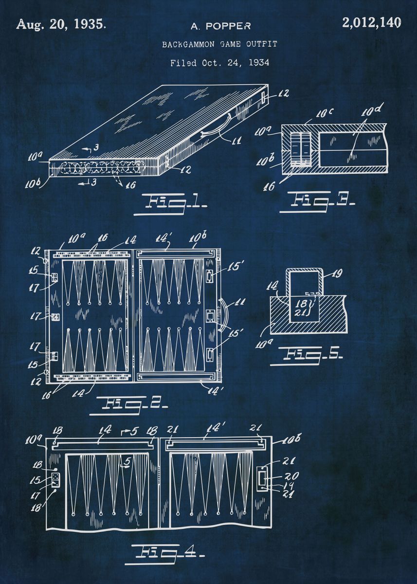 'Backgammon game 1935 paten' Poster, picture, metal print, paint by ...