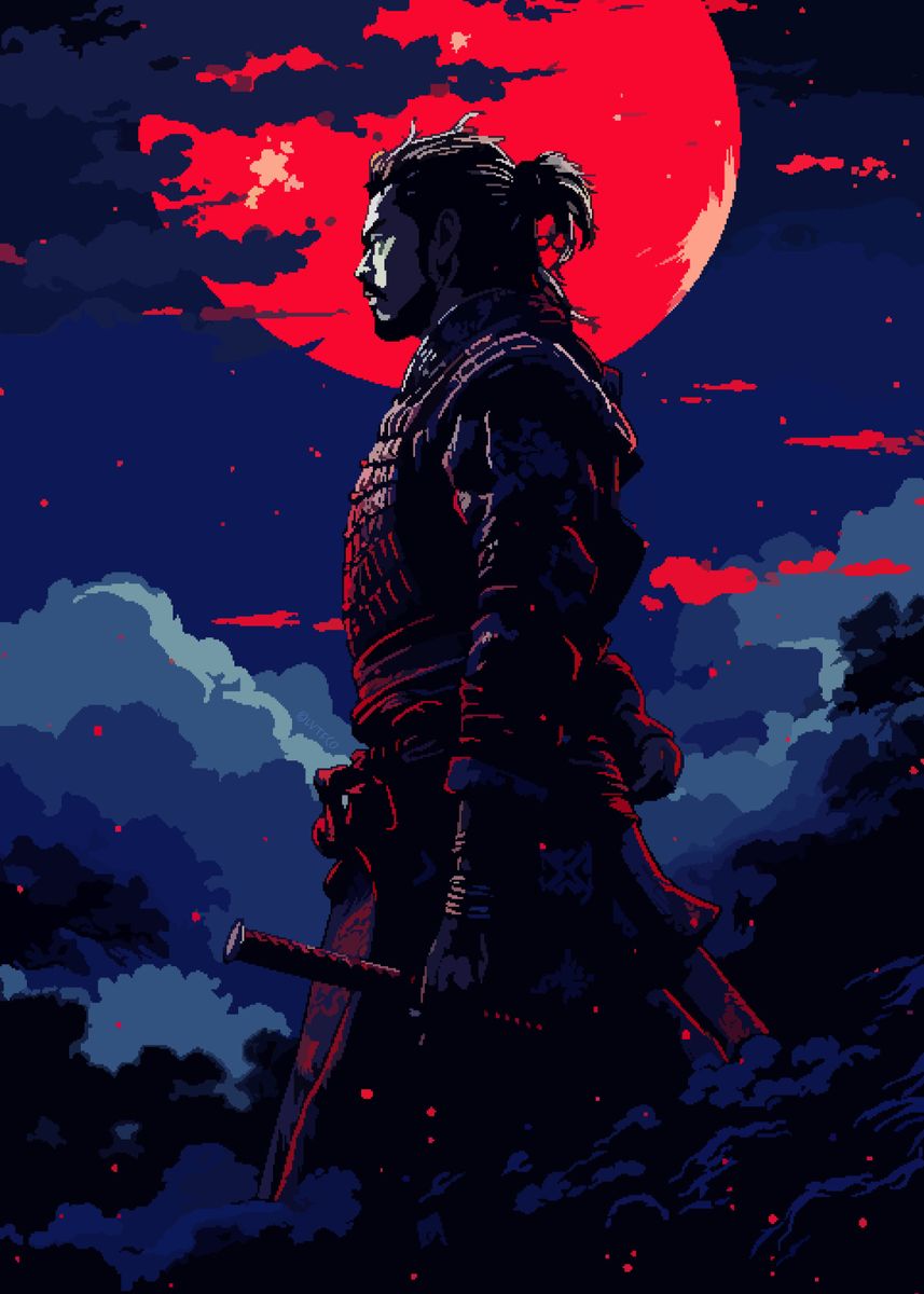 'Night Samurai Pixel Art' Poster, picture, metal print, paint by LVTFCO ...