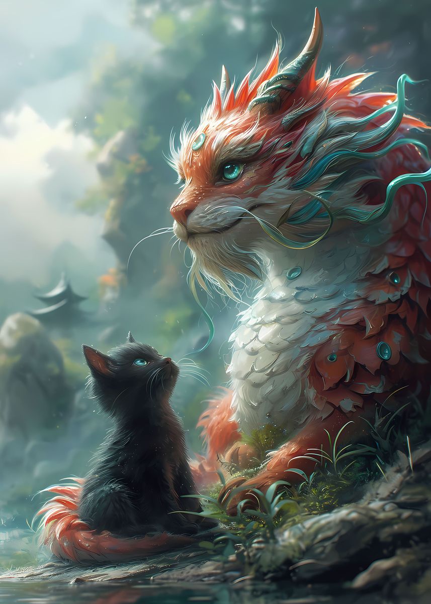 'Fantasy Kitten Dragon Cat' Poster, picture, metal print, paint by ...