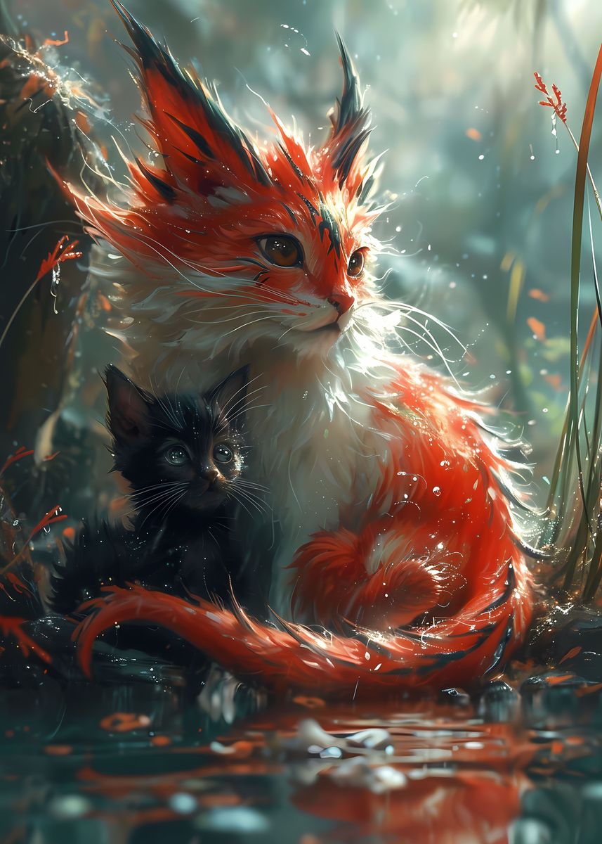 'Fantasy Kitten Dragon Cat' Poster, picture, metal print, paint by ...