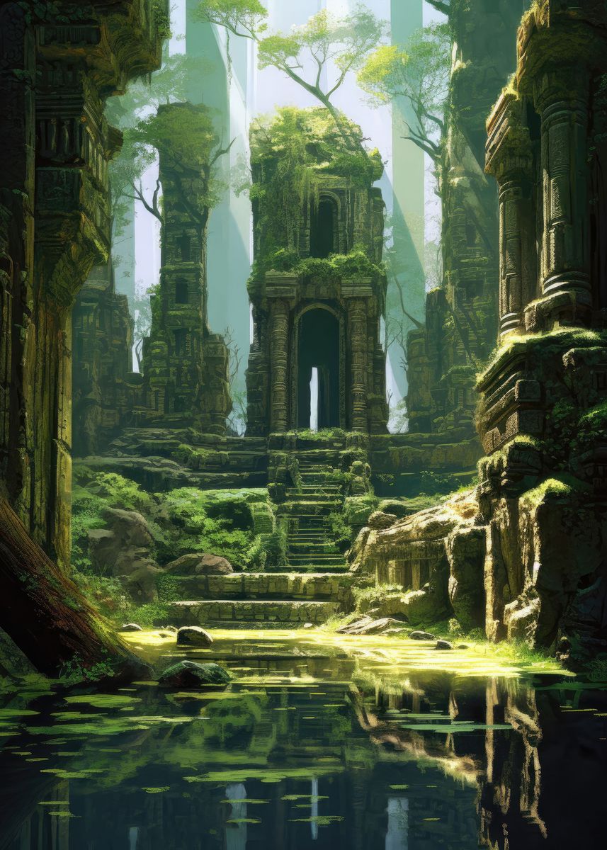 'Swamp Ruins' Poster, picture, metal print, paint by Oknice | Displate
