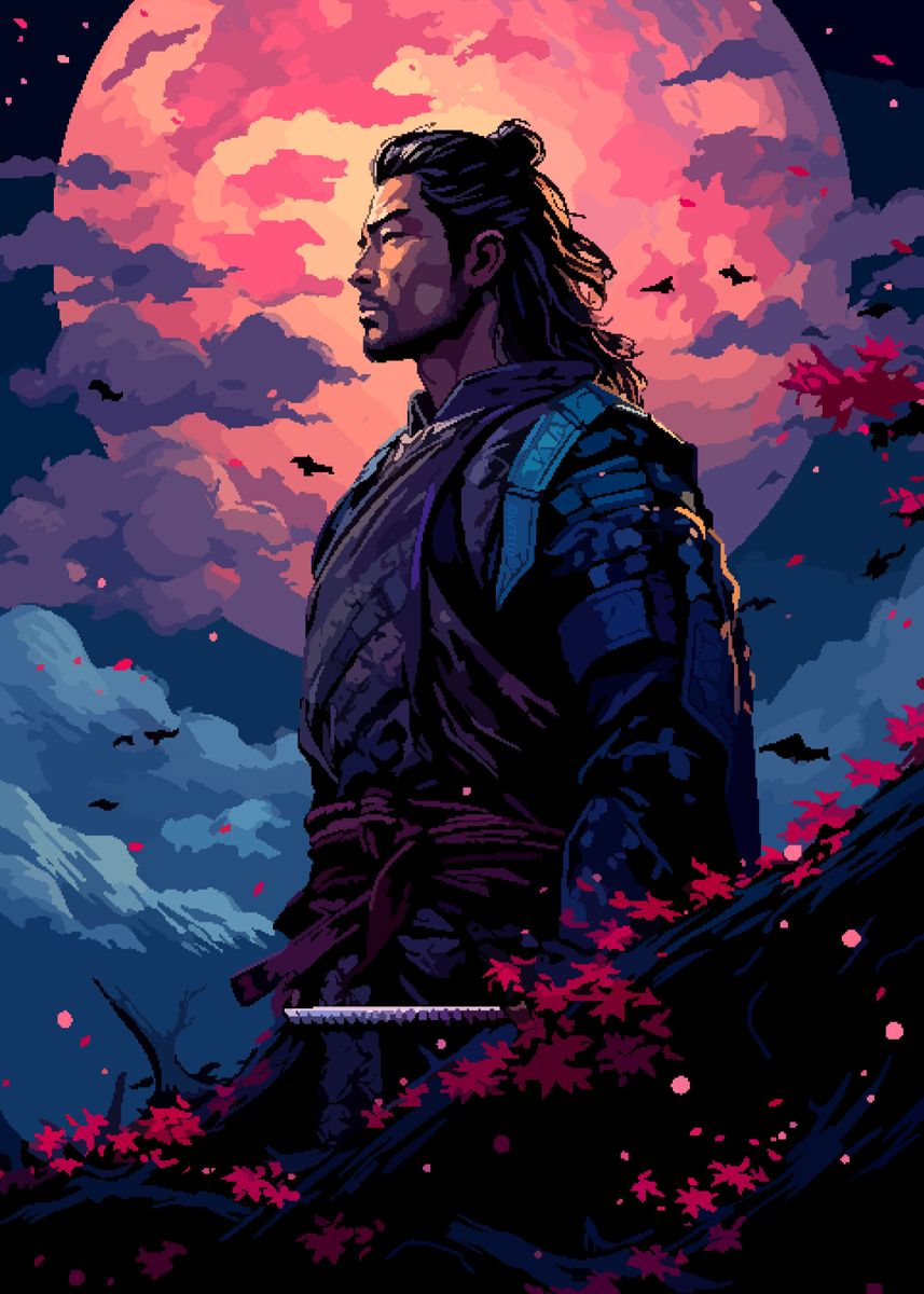 'Synth Samurai Pixel Art' Poster, picture, metal print, paint by LVTFCO ...