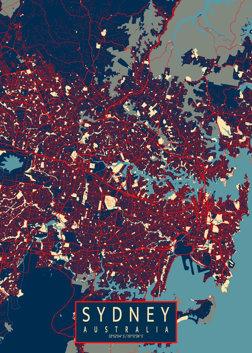 'Sydney City Map Hope' Poster, picture, metal print, paint by deMAP ...