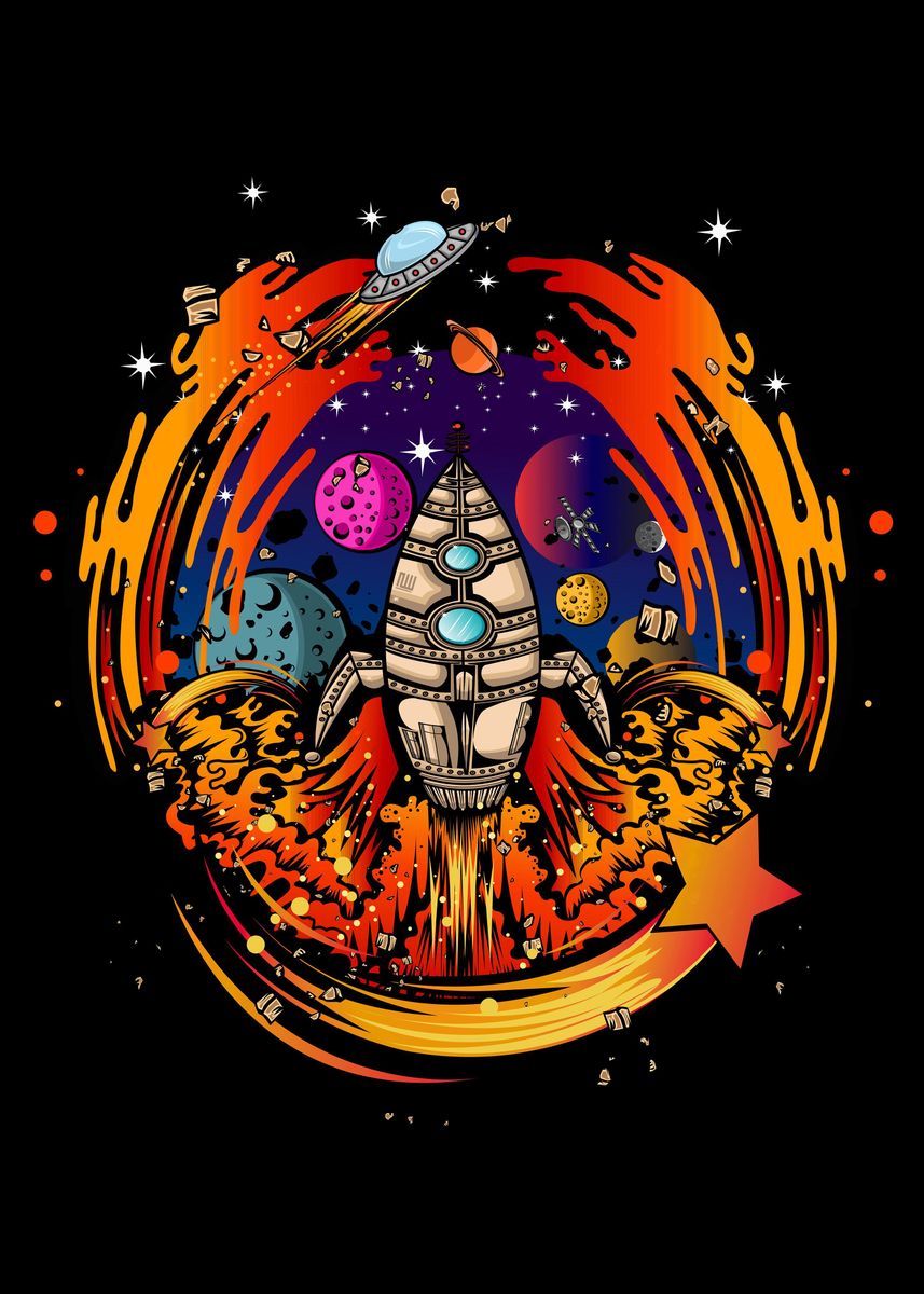 'Blast Off Spaceship' Poster, picture, metal print, paint by Adamzworld ...