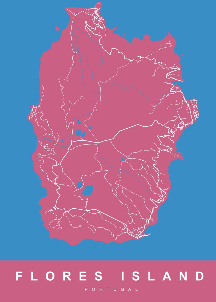 'MAP FLORES ISLAND PORTUGAL' Poster, picture, metal print, paint by ...