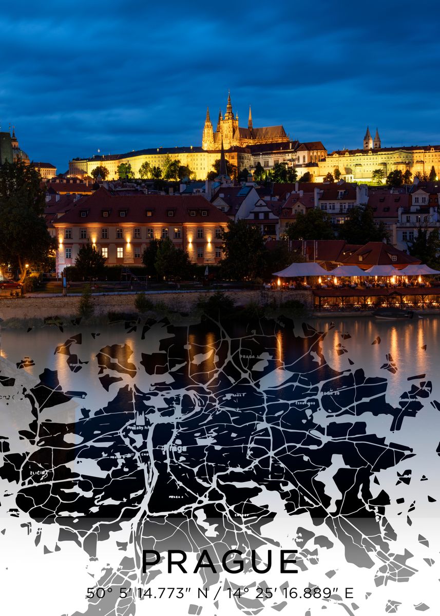 'Prague City Map White' Poster, picture, metal print, paint by Gianluca Pugliese | Displate