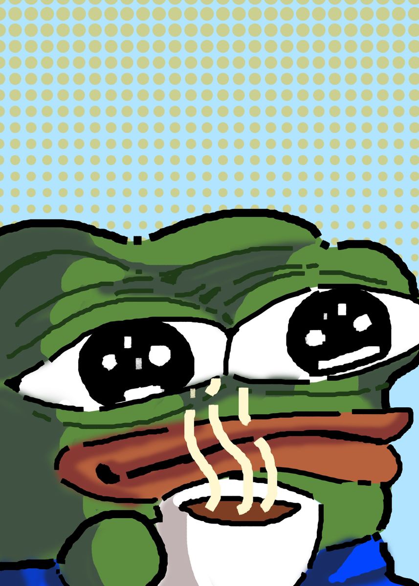 'crying pepe with coffee' Poster, picture, metal print, paint by wine ...